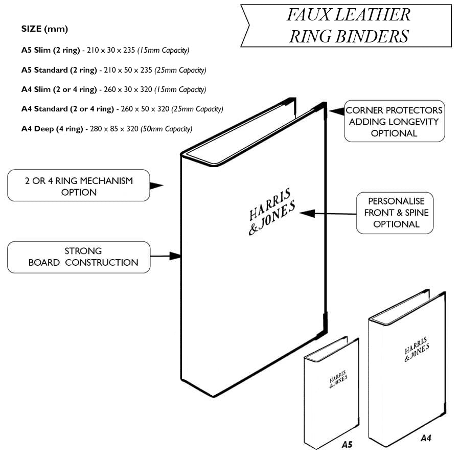 Faux Leather Ring Binders | Personalised A4 Binders | HARRIS & JONES LTD