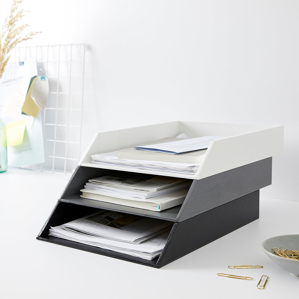 Faux Leather Letter Tray | A4 Stackable Document Paper Trays | HARRIS ...
